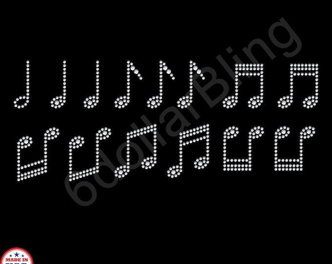 Rhinestone Iron on Transfer Music Notes Sheet of Crystal Bling Design ...