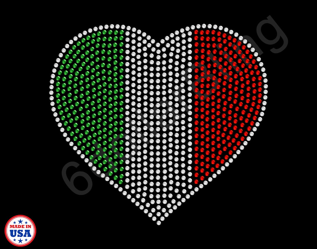 Italy Italian Flag Heart Rhinestone Iron-on Transfer Crystal Bling ...