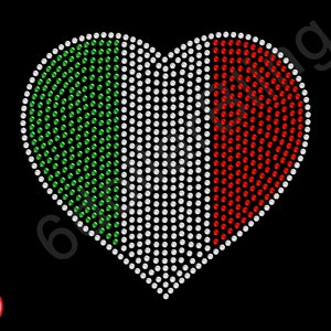 Italy Italian Flag Heart Rhinestone Iron-on Transfer Crystal Bling ...