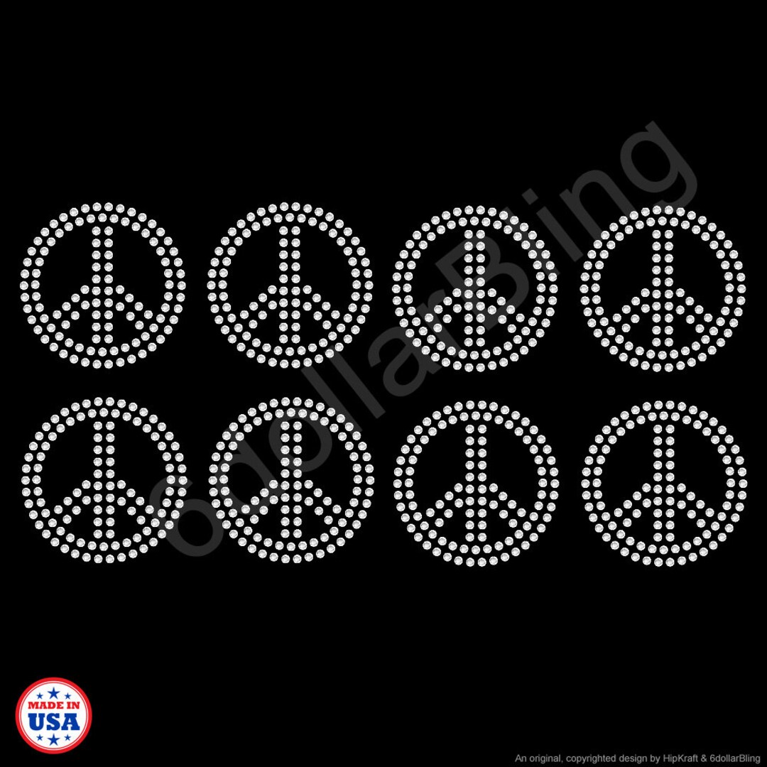 Pack of 8 Small Peace Signs Rhinestone Iron-on Crystal Bling Hotfix ...