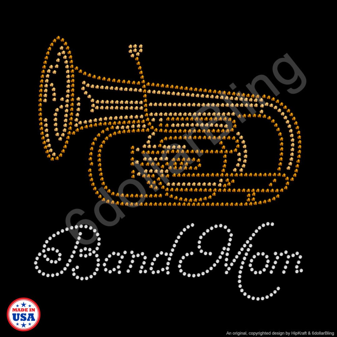 Band Mom or Band Grandma Mellophone Rhinestone Iron-on Crystal Bling ...