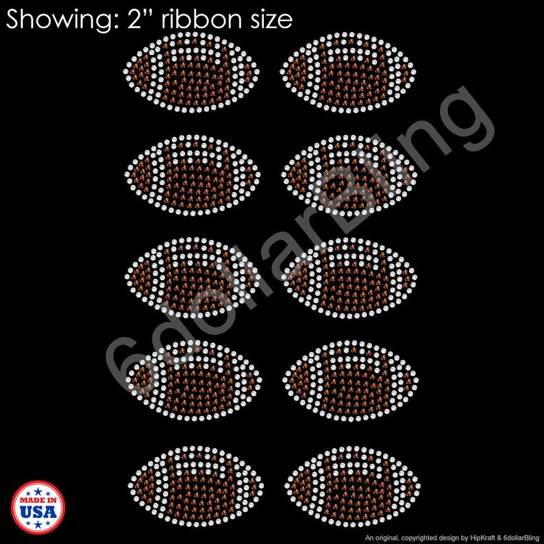 Small Footballs for Cheer Bows Rhinestone Iron-on Crystal Bling ...