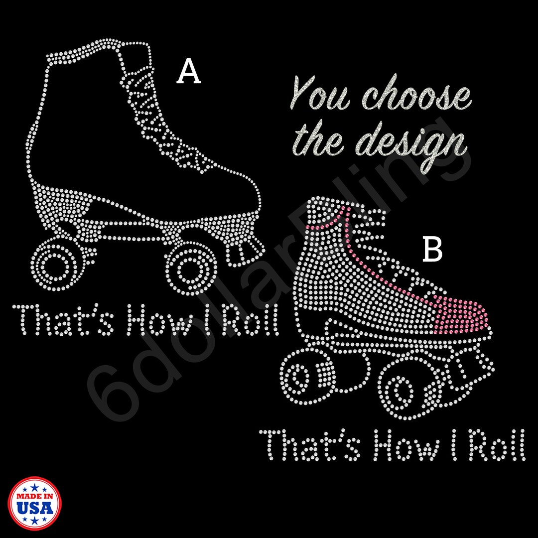 Roller Skate Rhinestone Iron-on Crystal Bling Transfer Sparkle Applique ...
