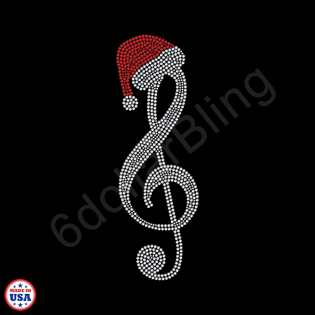 Treble Clef Santa Hat Rhinestone Iron-on Crystal Bling Transfer ...