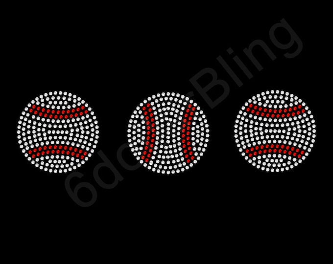 Three (3) Small Baseballs Rhinestone Iron-on Crystal Bling Hotfix ...