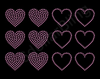 Set of 4 RED Hearts Iron on Rhinestone Transfer Bling Hot Fix Love ...