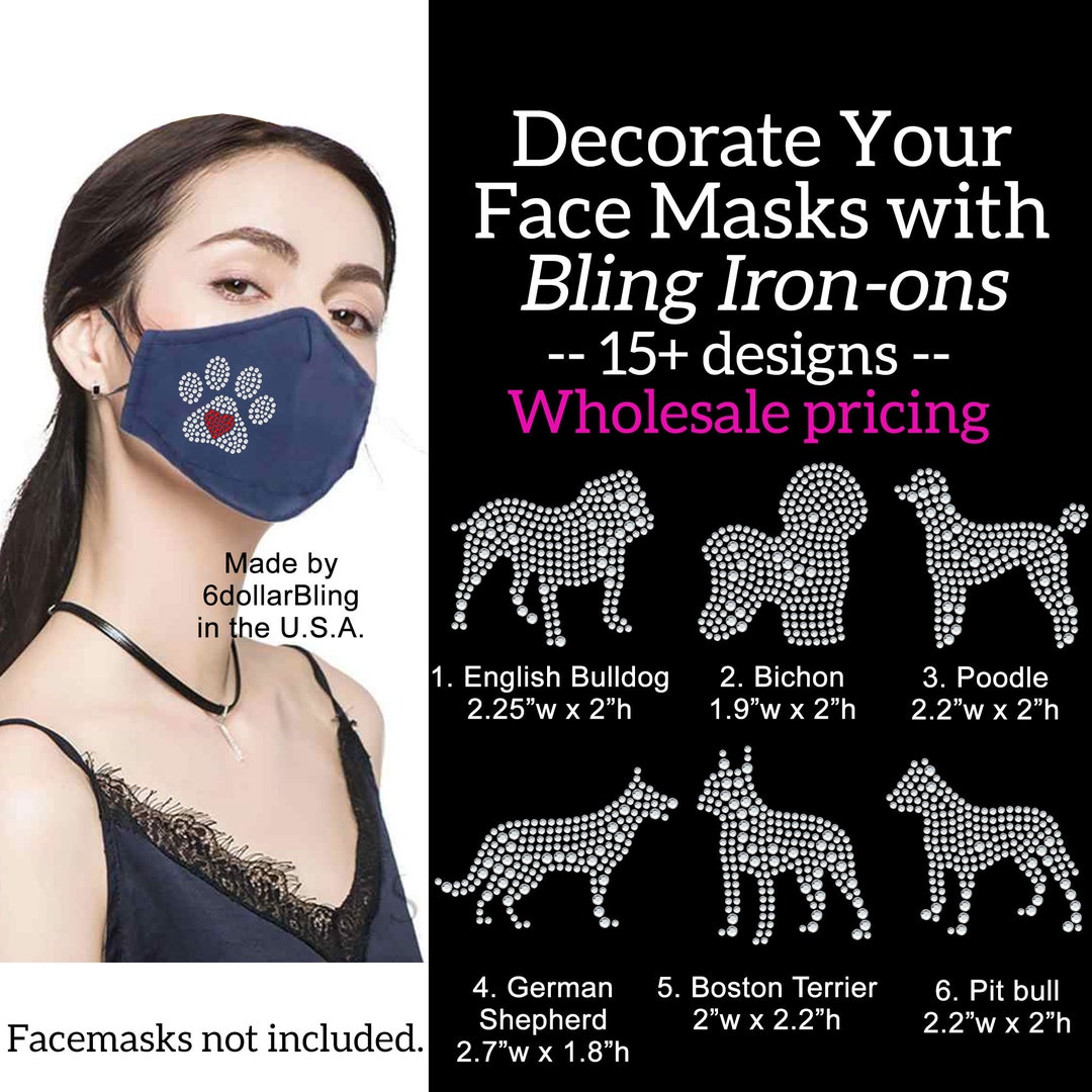 Dogs Face Mask Small Rhinestone Iron-on Crystal Bling Hotfix Sparkle ...