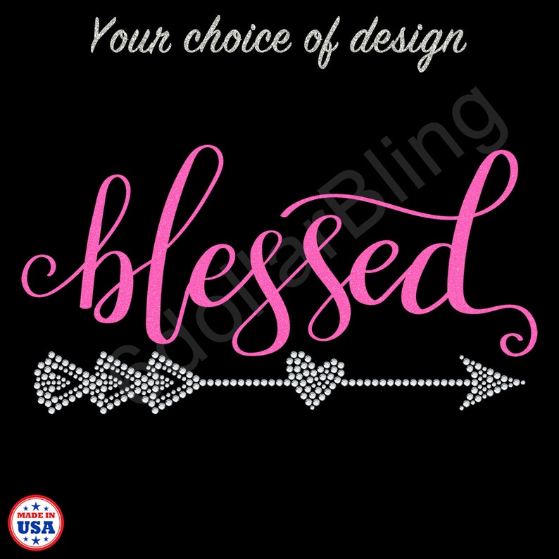 Blessed Rhinestone and Glitter Iron-on Crystal Bling Transfer Applique ...
