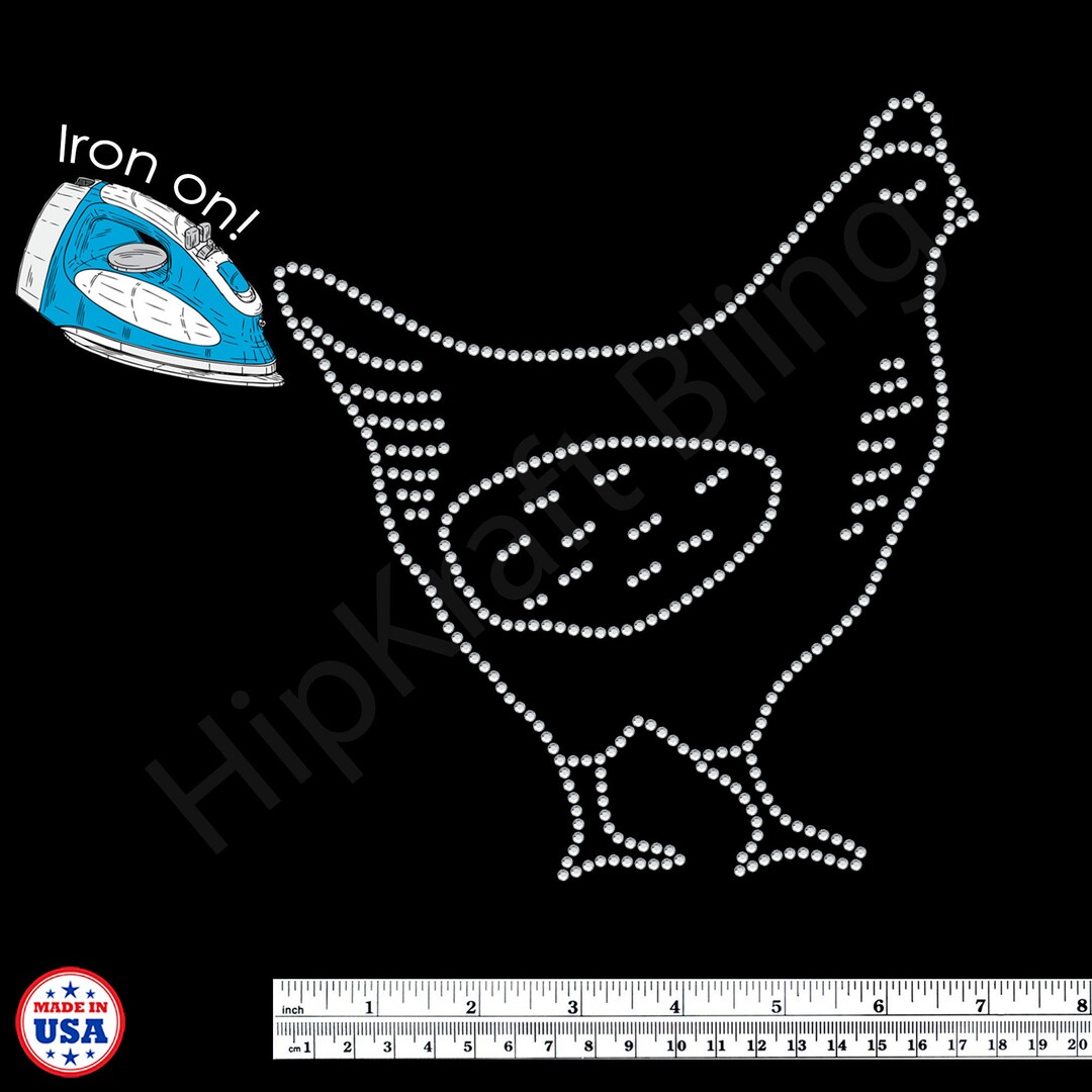 Rhinestone Iron on Transfer Cute Chicken Hen Sparkle Crystal Hotfix ...