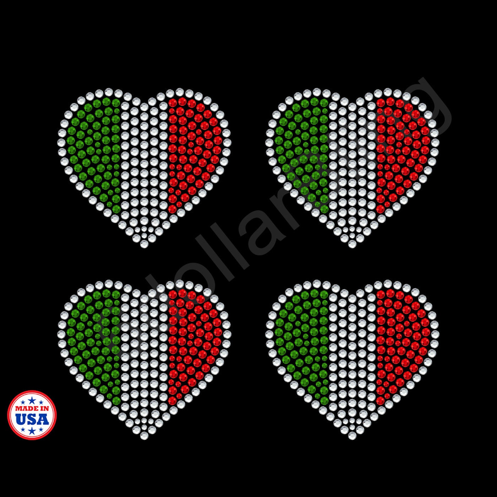 Italy Italian Flag Heart Rhinestone Iron-on Transfer Crystal - Etsy