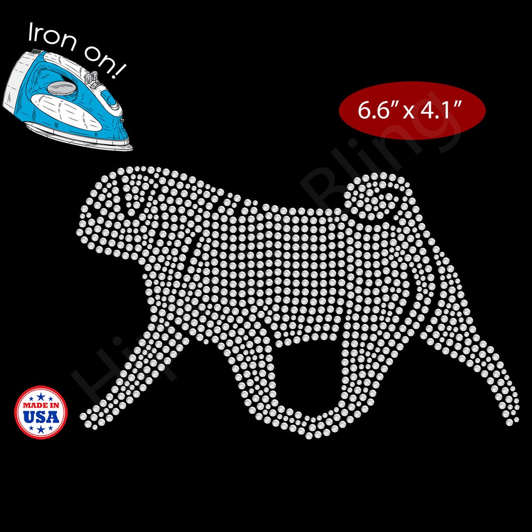 Pug Silhouette (gaiting) Rhinestone Iron-on Crystal Bling Hotfix ...