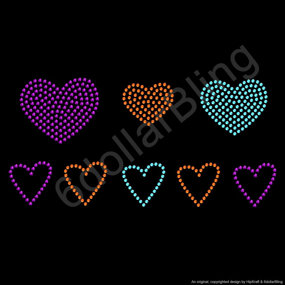 Heart Collection Retro Colors Rhinestone Iron-on Crystal | Etsy