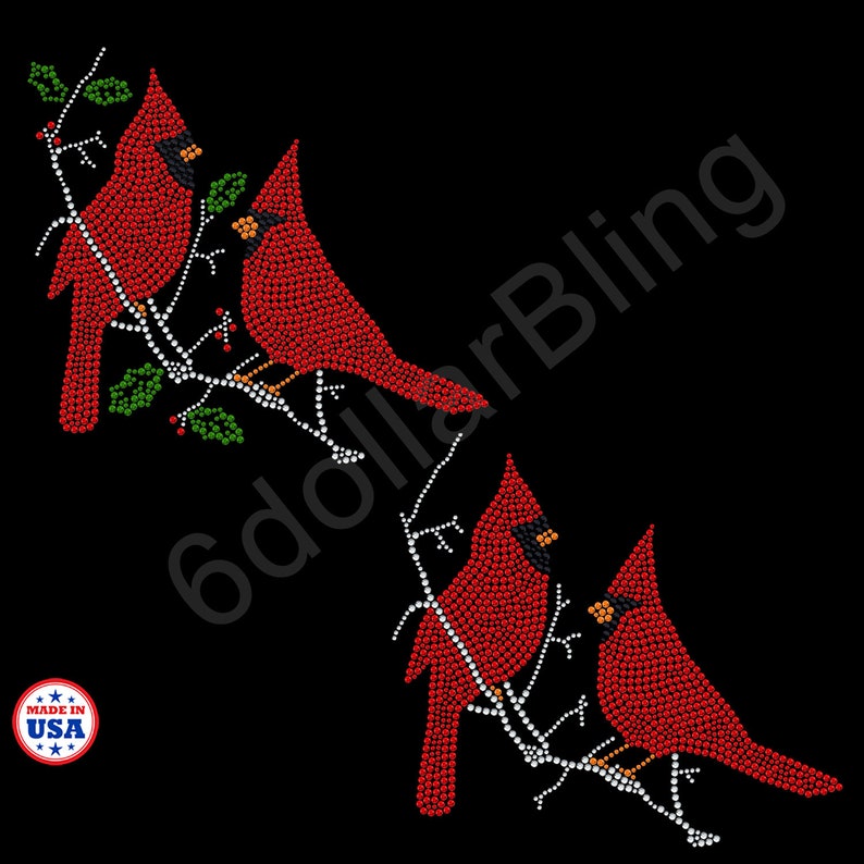 2 Cardinals on a Branch Rhinestone Iron-on Crystal Bling - Etsy