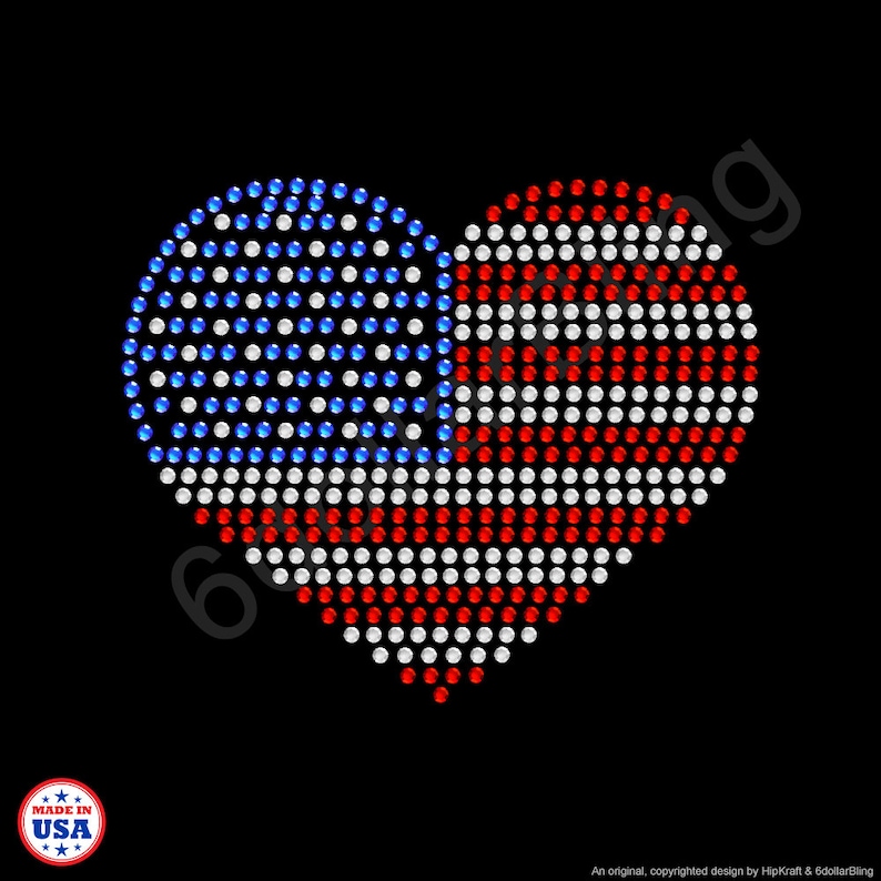 USA American Flag Heart Rhinestone Iron-on Transfer Applque - Etsy
