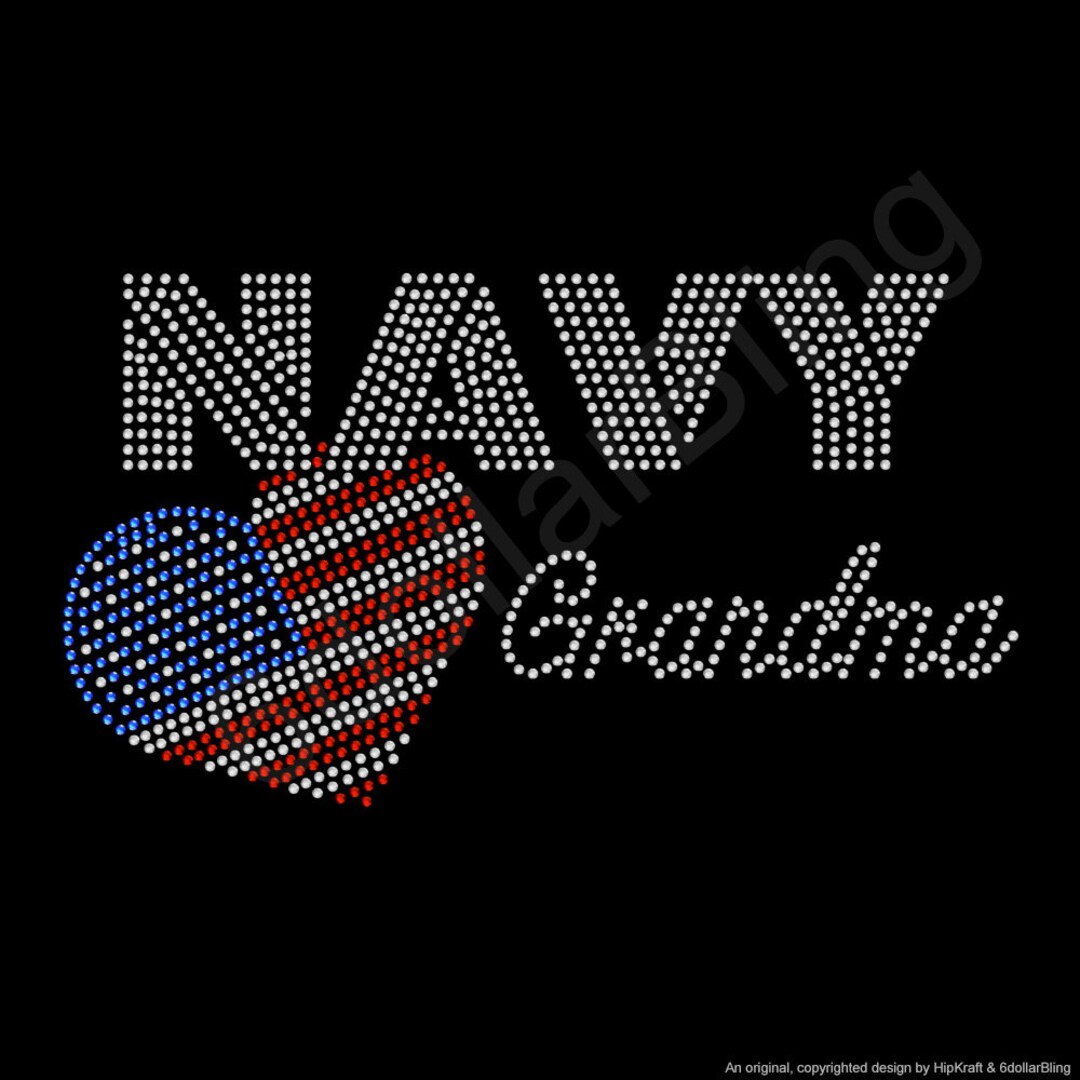 Navy Grandma Rhinestone Iron-on Crystal Bling Hotfix Sparkle Transfer ...