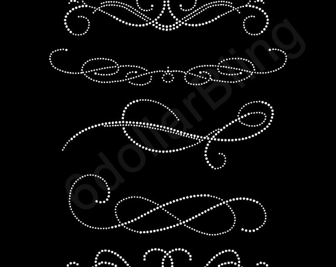 Rhinestone Iron on Transfer swirls set 2 Set of 5 Girly Swirly Crystal ...