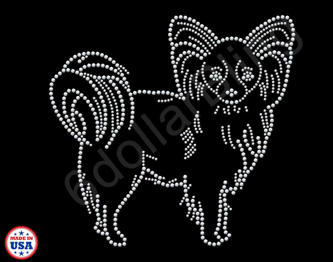 Rhinestone Iron on Transfer Papillon Line Art - Crystal Bling Design ...