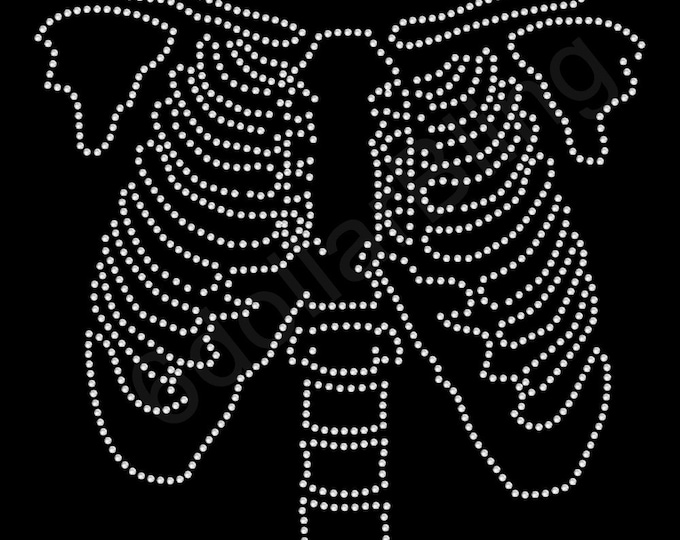 Rhinestone Iron on Transfer skelebones Halloween Skeleton Bones Crystal ...