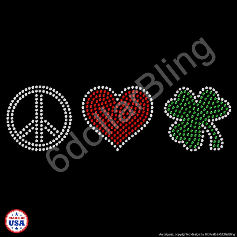 Peace Love St. Patricks Rhinestone DIY Iron-on Bling Sparkle - Etsy