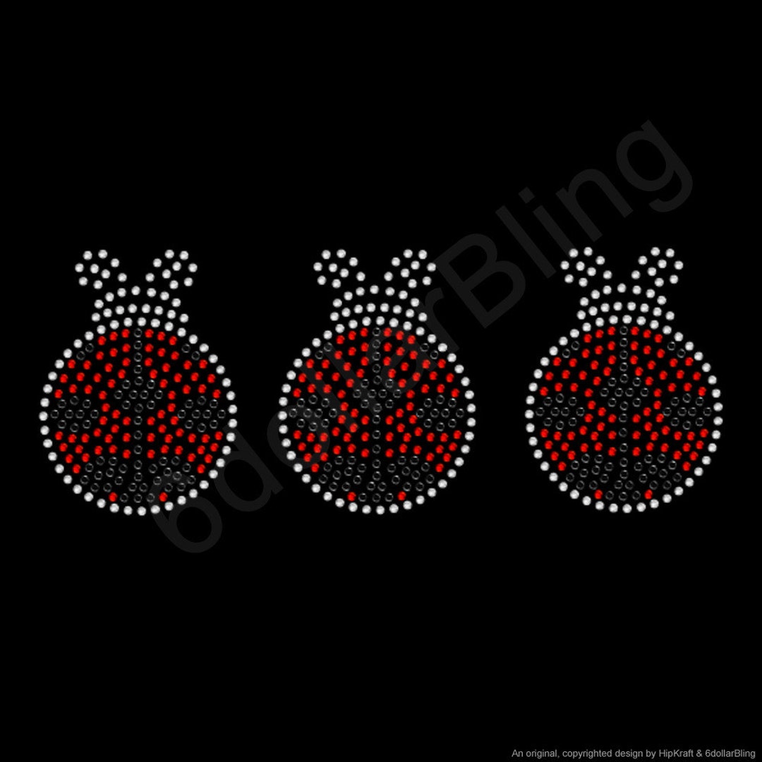 Ladybug Pack of THREE Small Rhinestone Iron-on Crystal Bling Hotfix ...