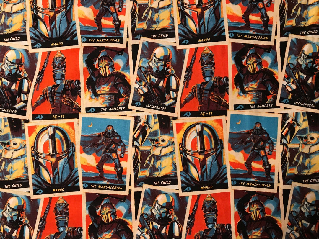 Mandalorian, Star Wars Trading Cards, Cotton Fabric- Sold by the 1/2 ...