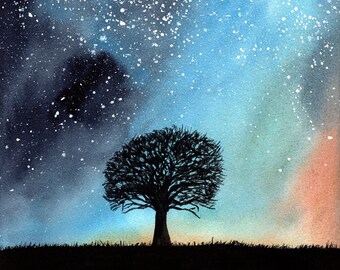 Lovely Backlight Tree Watercolor Painting. 8 X 10 Original Painting Not ...