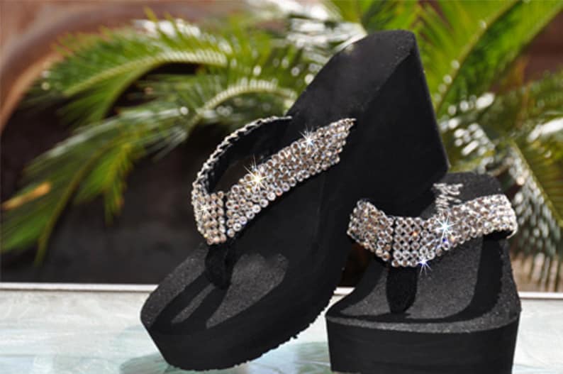 Swarovski Crystal Rhinestone Platform Flip Flop Sandals: Diamond Diva's ...