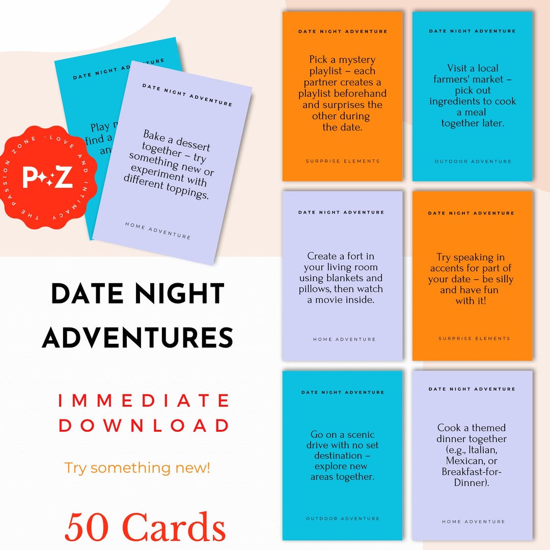Date Night Adventure Cards: 50 Romantic Couple's Game Cards for Home ...