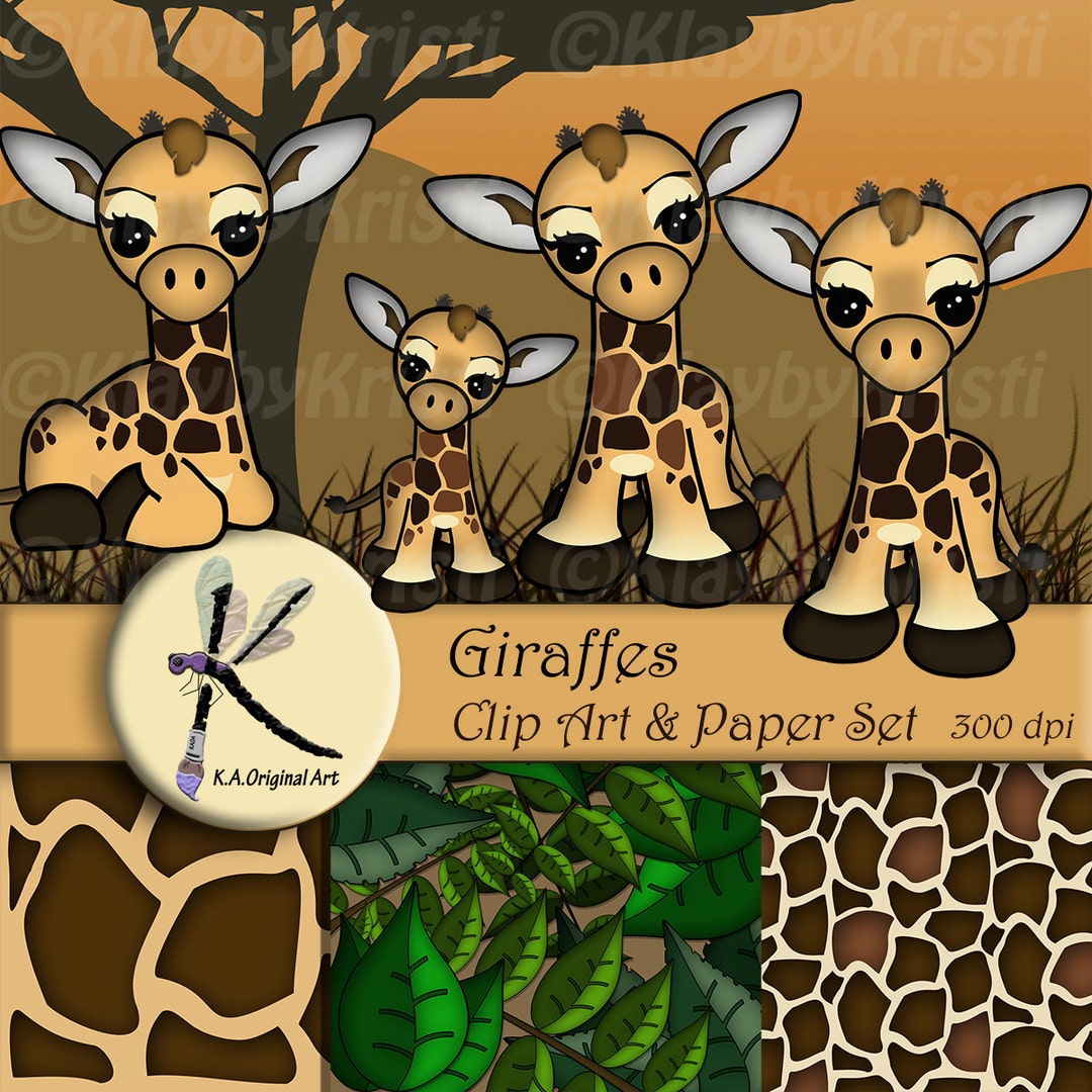 Digital Printable Giraffe Clip Art & Paper Set -INSTANT DOWNLOAD ...