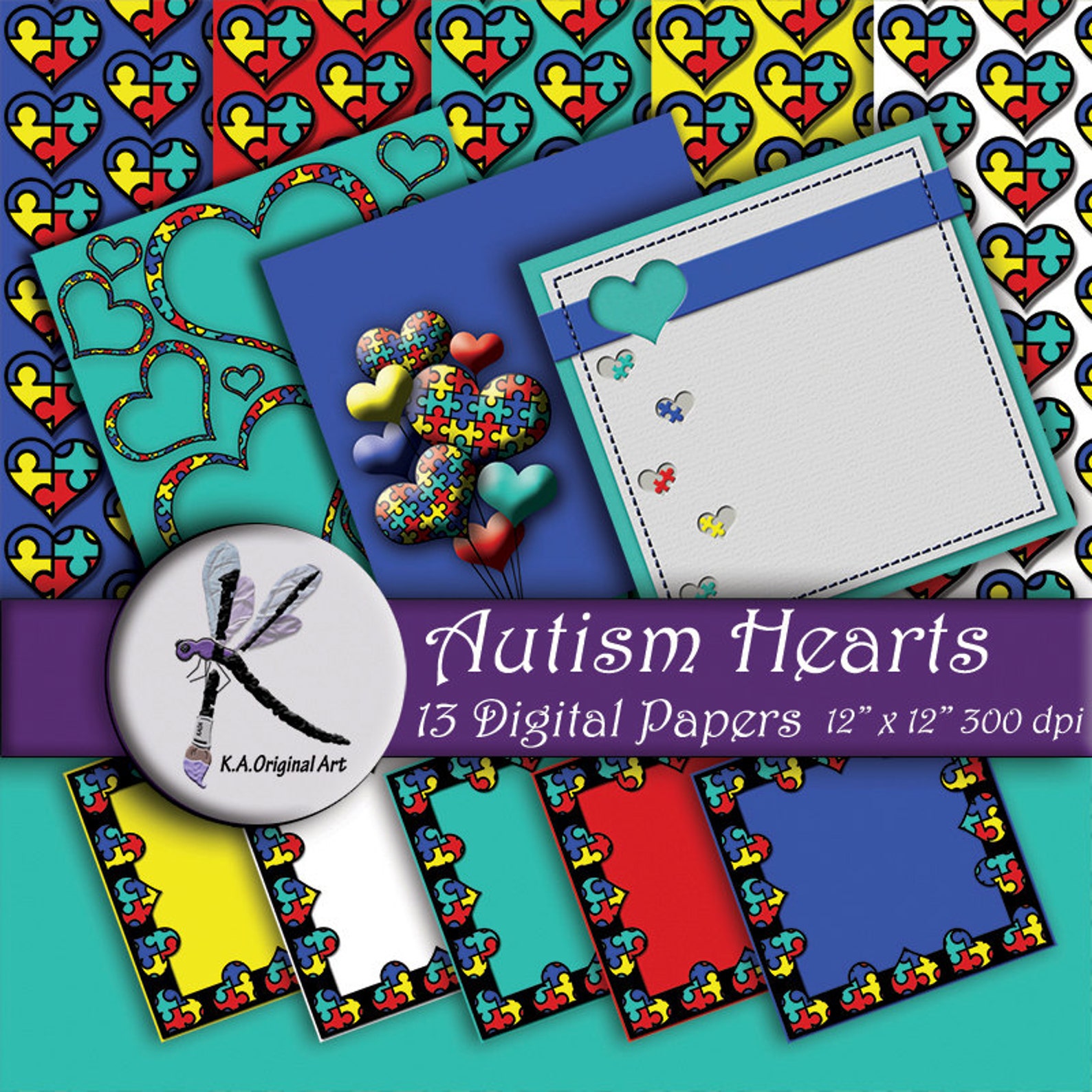 Autism Digital Printable Paper Pack -INSTANT DOWNLOAD- Puzzle Piece ...