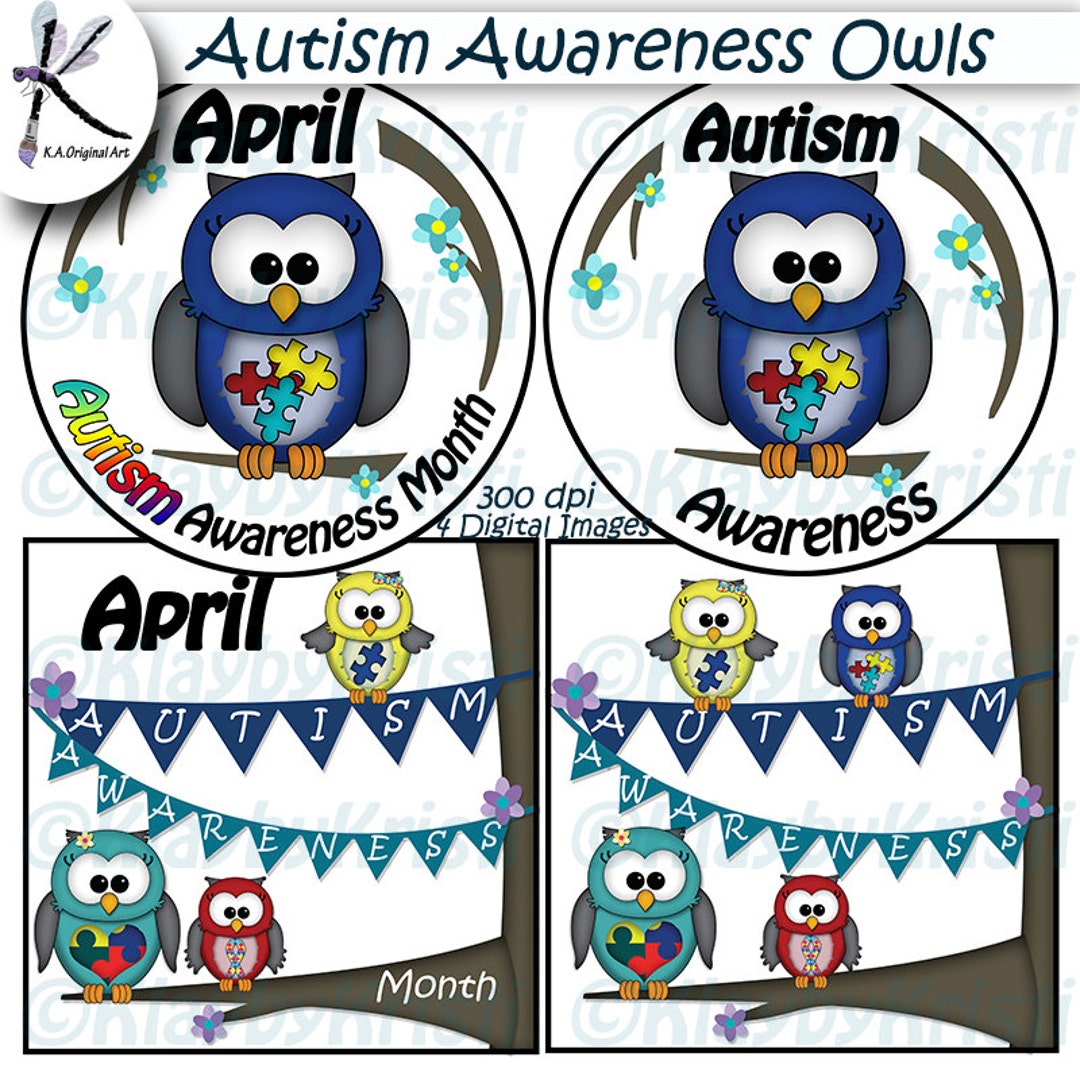 Autism Awareness Owls Digital Clip Art INSTANT DOWNLOAD Printable High ...