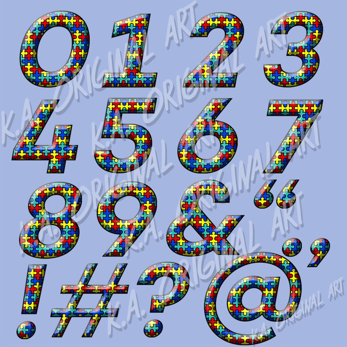 Digital Puzzle Piece Autism Alphabet Clipart. Letters, Numbers ...