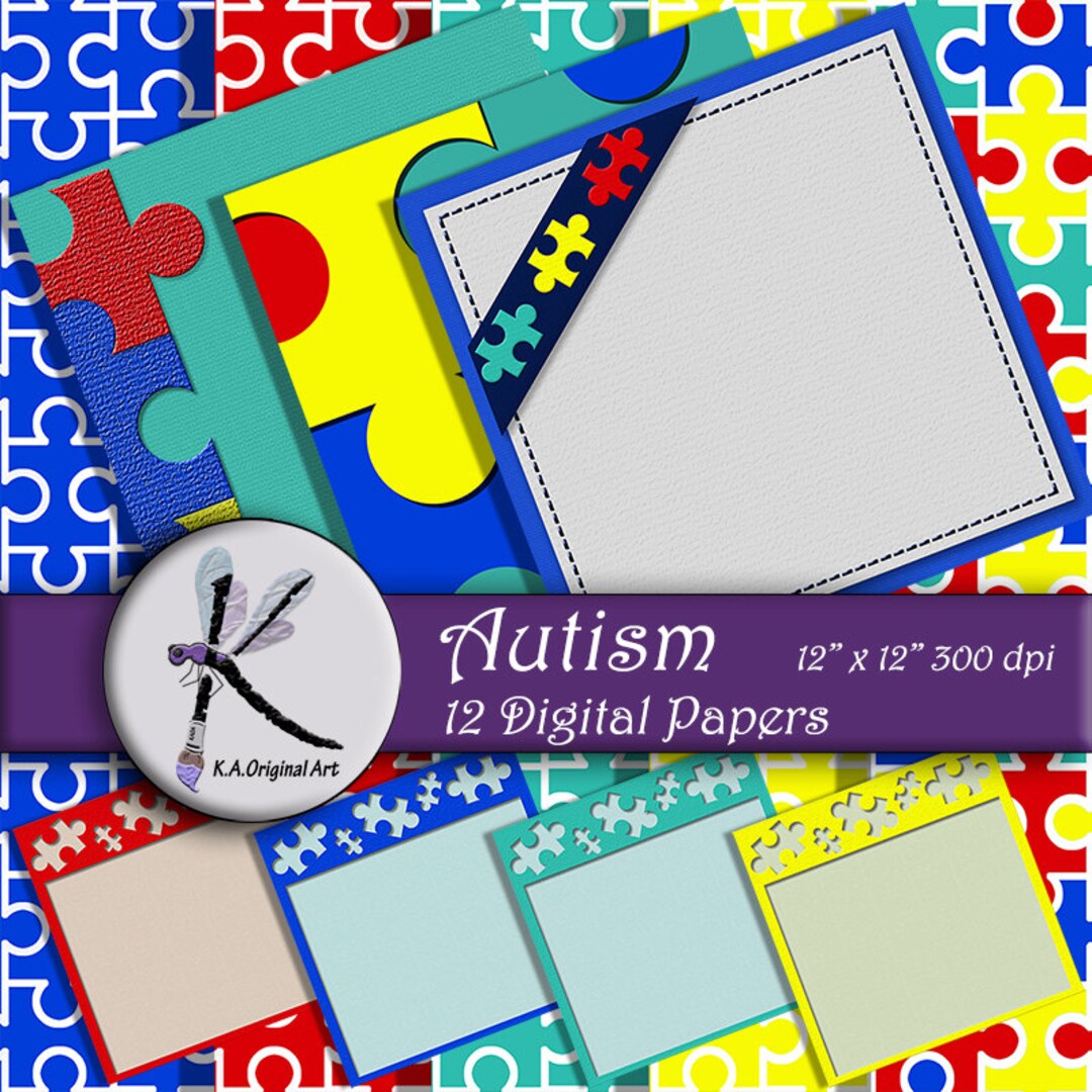 Autism Digital Printable Paper Pack -INSTANT DOWNLOAD- Puzzle Piece ...