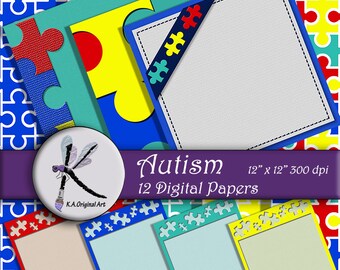 Autism Digital Printable Paper Pack -INSTANT DOWNLOAD- Puzzle Piece ...