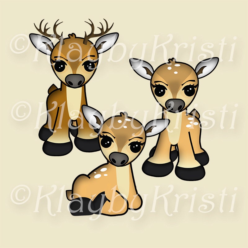 Digital Printable Deer Clip Art & Paper Set -INSTANT DOWNLOAD ...