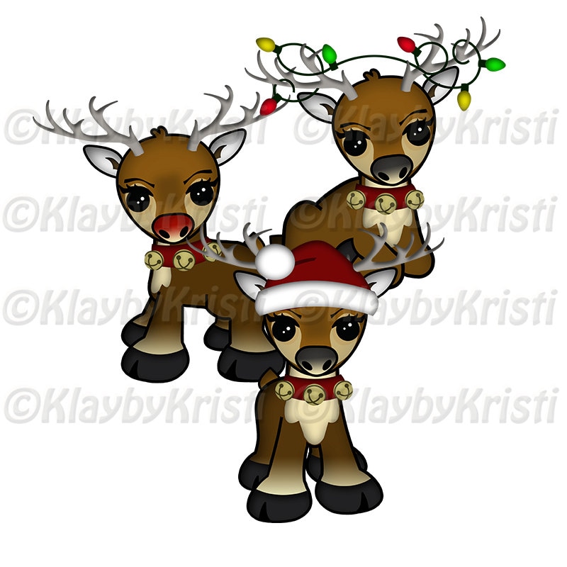 Digital Printable Christmas Reindeer Clip Art & Paper Pack Set -INSTANT ...