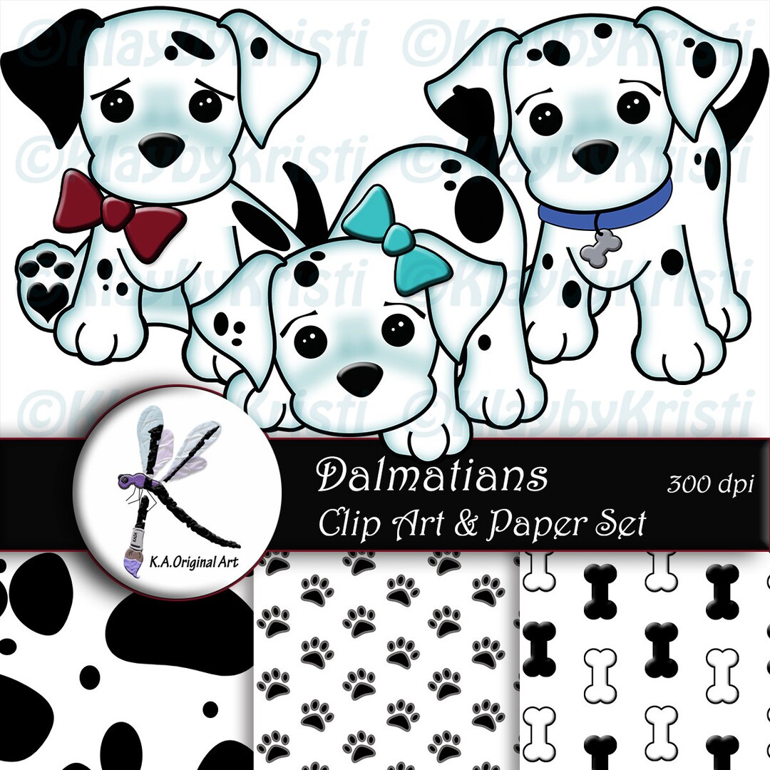 Digital Printable Dalmatian Dog Clip Art & Paper Set -INSTANT DOWNLOAD ...