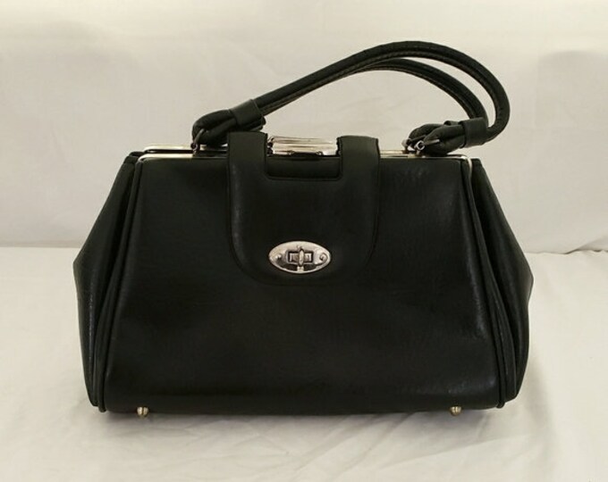 Vintage Black 1950's Kiss Lock Satchel - Etsy