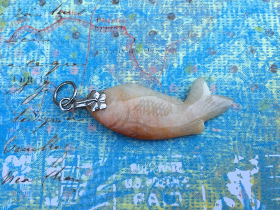 Jade fish, brilliant koi fish, hand carved, vintage n… - Gem
