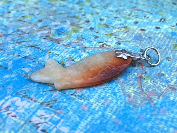 Jade fish, brilliant koi fish, hand carved, vintage n… - Gem