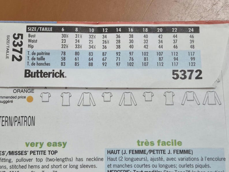 Butterick 5372 Fast & Easy T-shirt With Various Necklines Vintage ...