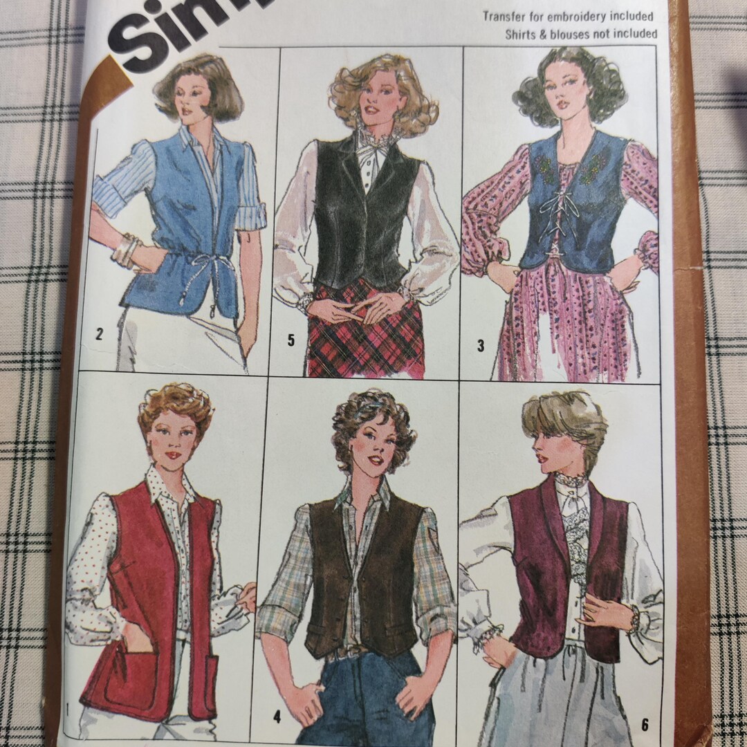 Simplicity 5294 Set of Vests: Western, Collared, Peasant, Long ...