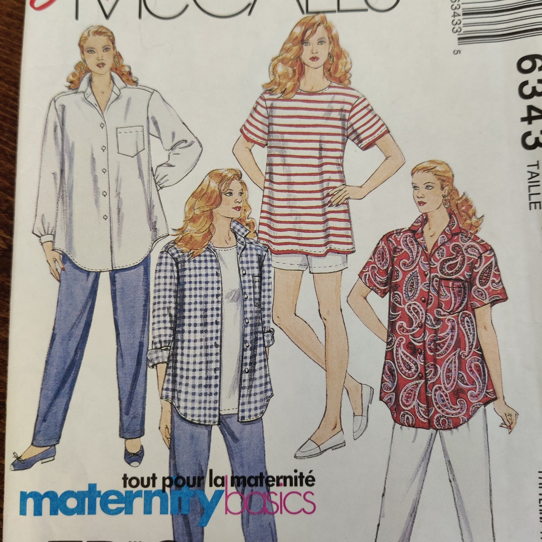 Mccall's 6343 Casual Maternity Clothes Button Down Shirt Pull on Pants ...