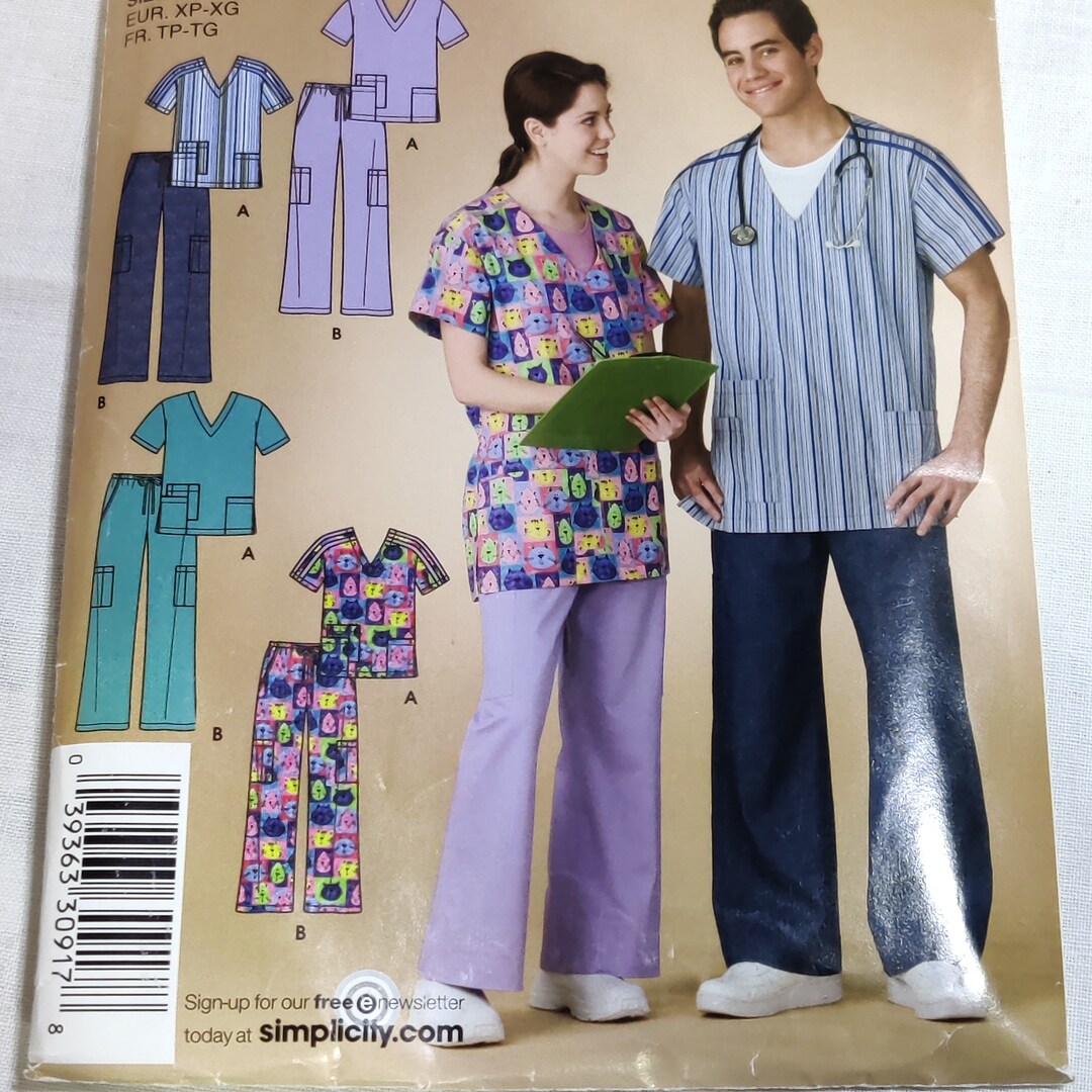 Simplicity 3633 Fun Medical Scrubs Top Pants W/ Patch Pockets Vintage ...