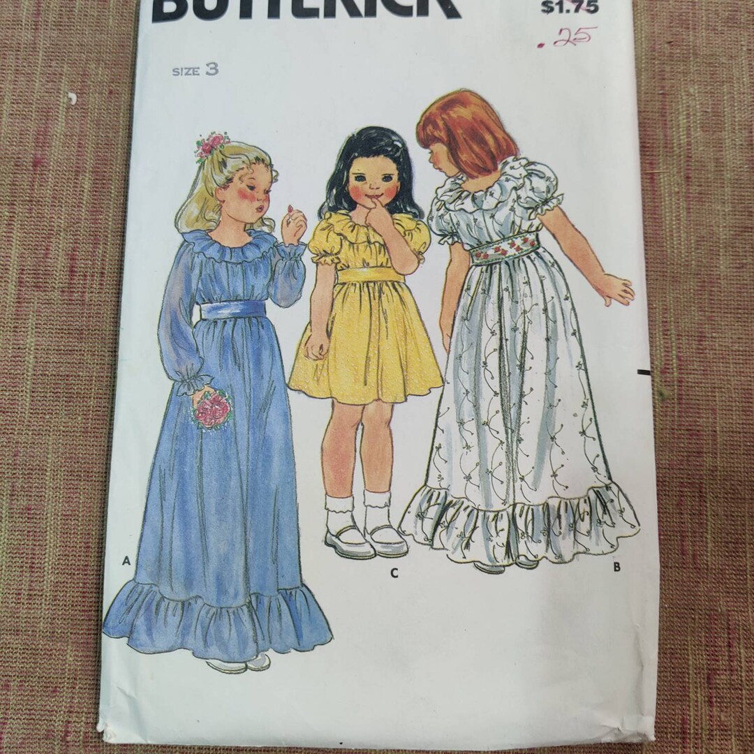 Butterick 3119 Toddler Ruffled Dress Puff Sleeves in 3 Lengths for ...