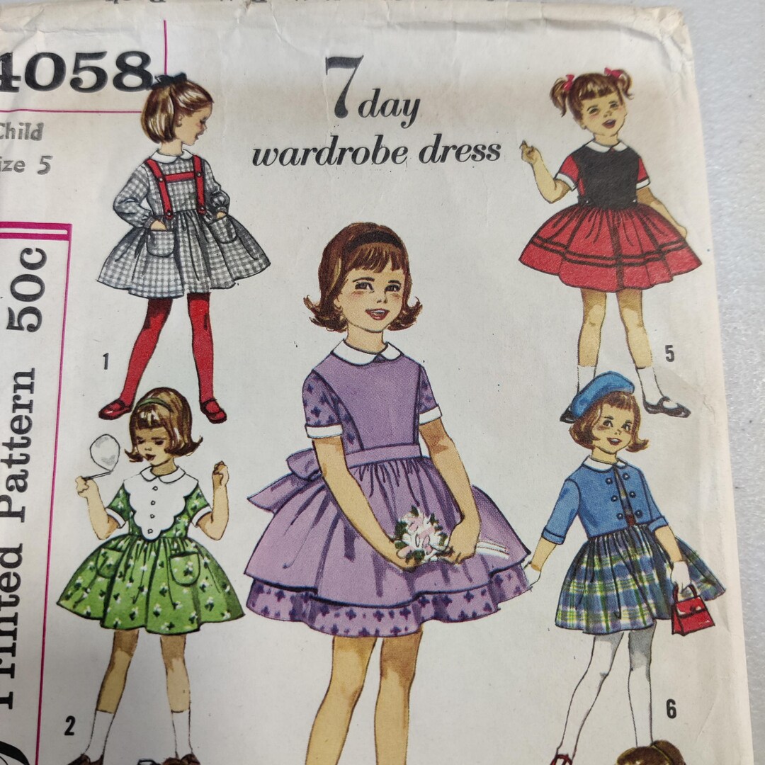 Simplicity 4058 Child's 7-day Wardrobe Dress Pinafore Apron Jacket Vest ...