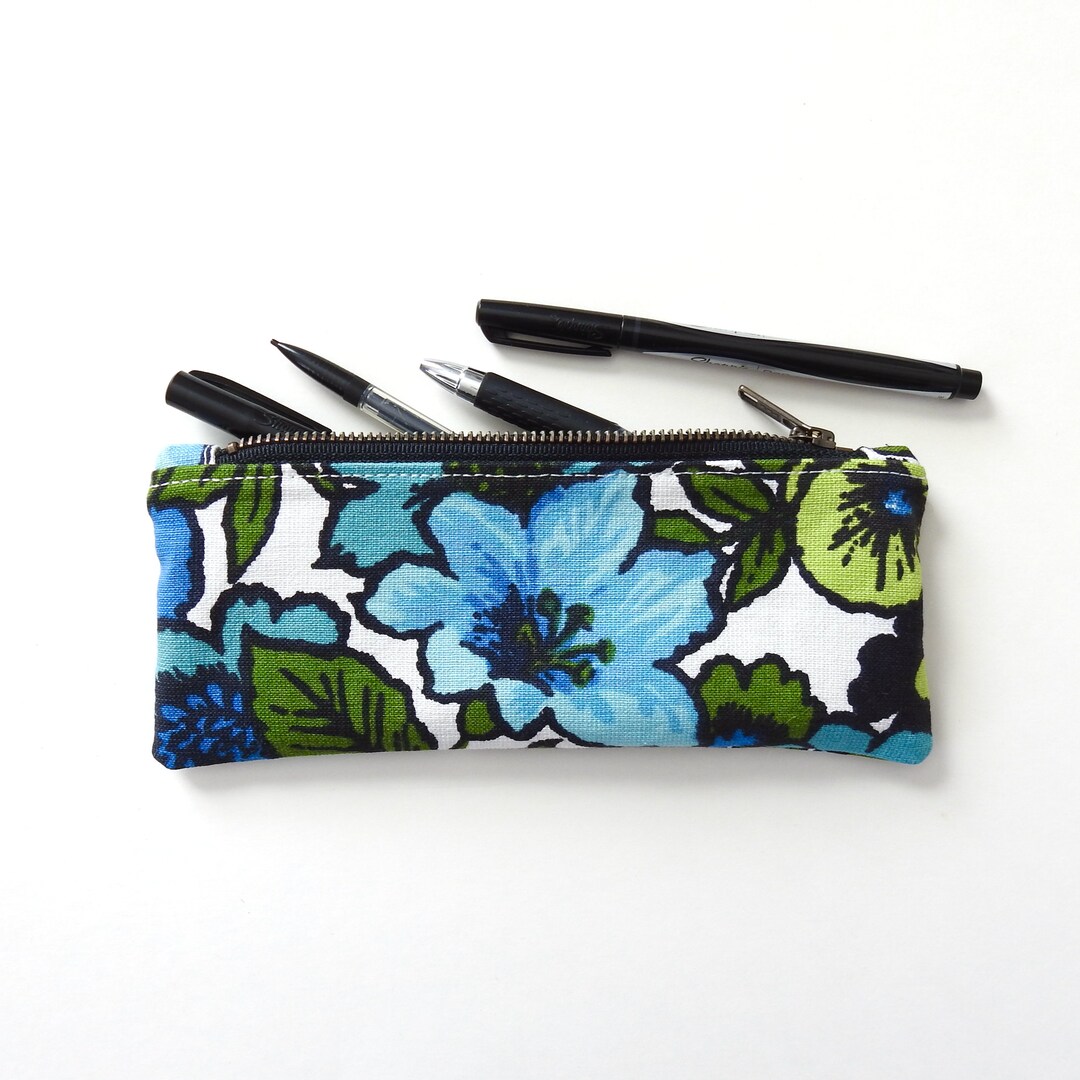 Blue Floral Pencil Case, Zipper Pouch, Vintage Fabric - Etsy