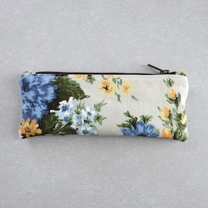 Floral Pencil Case Blue Yellow Vintage Fabric - Etsy