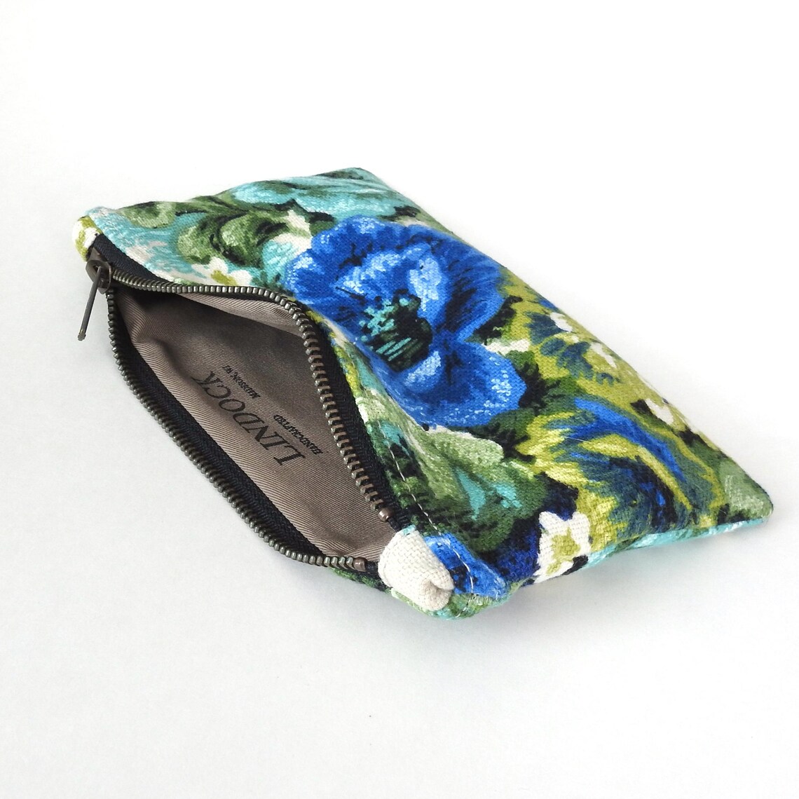 Blue Floral Pencil Case, Medium Zipper Pouch, Vintage Fabric - Etsy