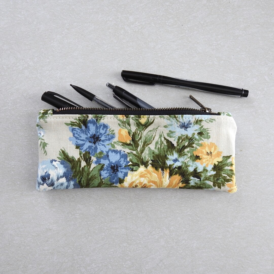 Floral Pencil Case Blue Yellow Vintage Fabric - Etsy